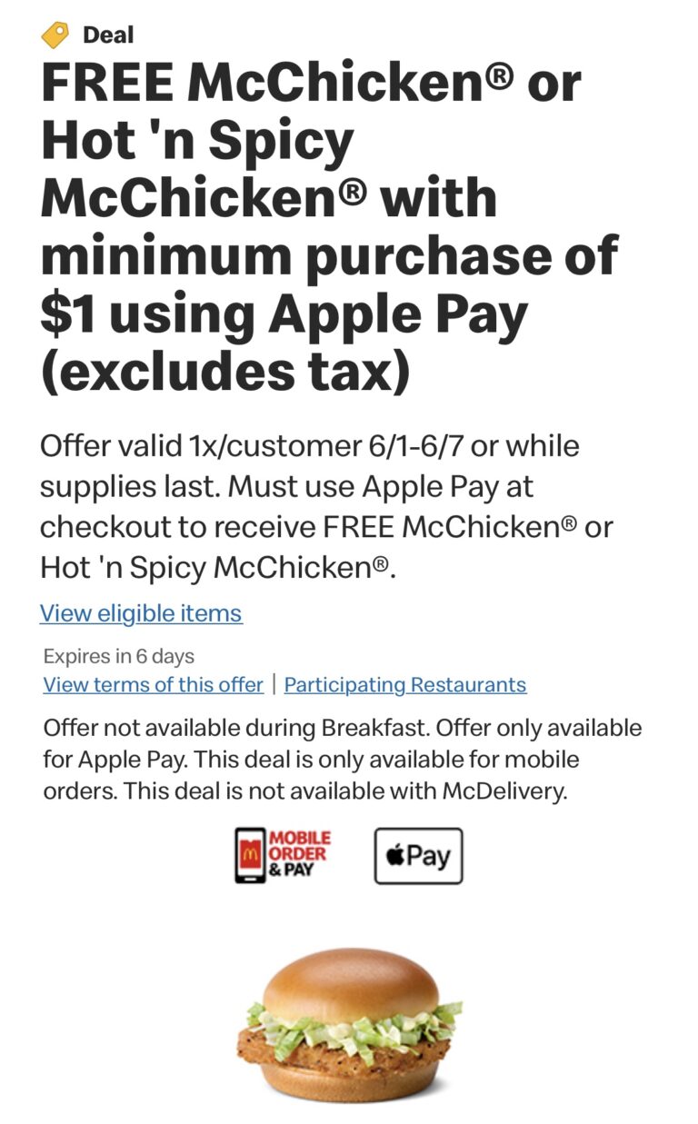 Score a FREE McChicken or Hot ‘n Spicy Sandwich from McDonald’s - One ...